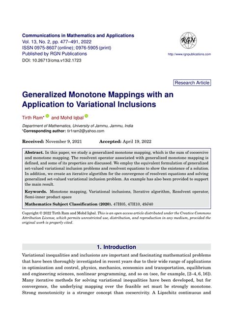 Pdf Generalized Monotone Mappings With An Application To Variational Inclusions