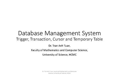 Tuanta Dbm 04 Trigger Transaction Cursor And Temporary Table Database Management System