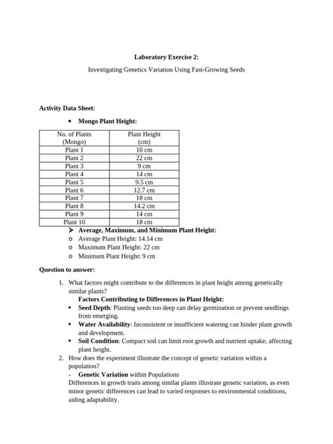 genetics group 2 lab exercise 2 pdf plant nutrition plants