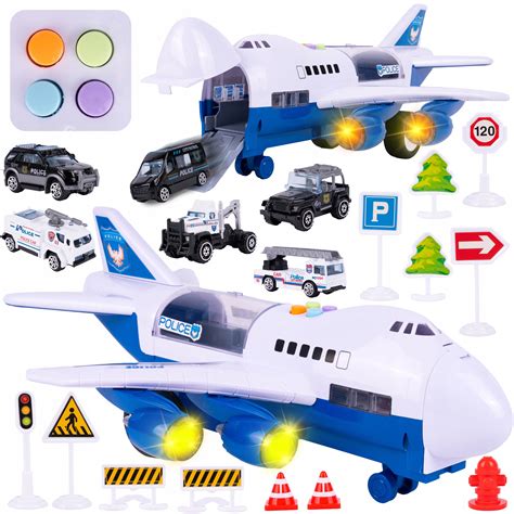 Duży Samolot Zabawka Zestaw Policja Wyrzutnia Transporter 6 Aut Prezent