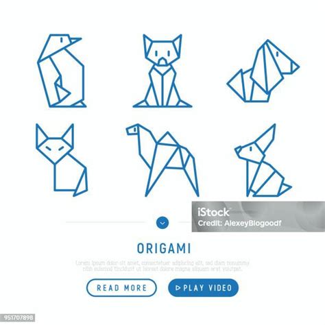 종이 접기 선 아이콘 세트 펭귄 폭스 낙 타 개 고양이 토끼 현대 벡터 일러스트 워크샵에 대 한입니다 애완고양이에 대한 스톡 벡터 아트 및 기타 이미지 Istock