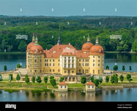 Aerial View Of Moritzburg Castle A Baroque Palace With Four Round