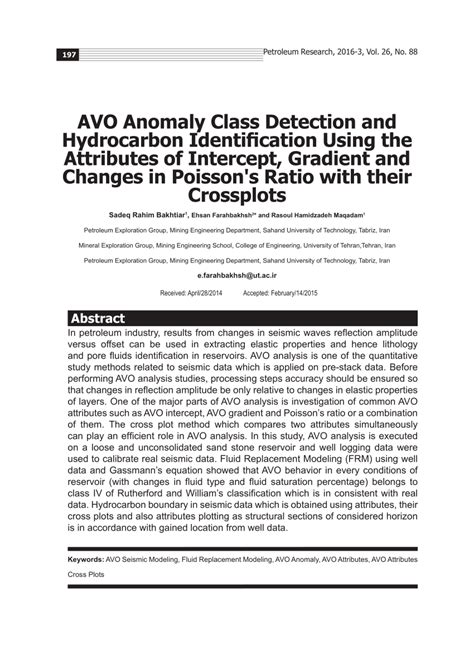 Pdf Avo Anomaly Class Detection And Hydrocarbon Identification Using The Attributes Of