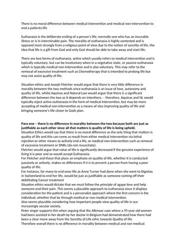 Euthanasia Ocr Rs A Level Essays And Notes Teaching Resources