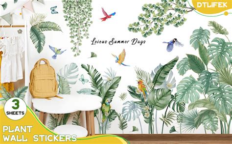 Dtlifek Tropical Leaves Wall Decals Palm Leaf Wall Stickers