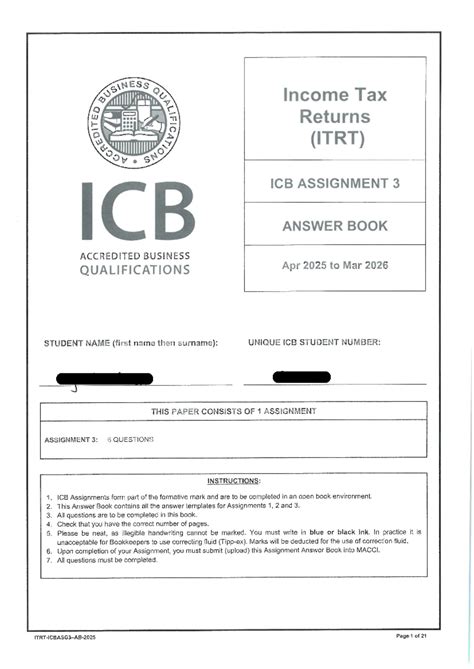 Icb Business Income Tax Returns Assignment 3 Apr 2025 To Mar 2026