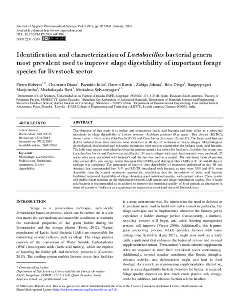 Pdf Identification And Characterization Of Lactobacillus Bacterial Genera Most Prevalent Used