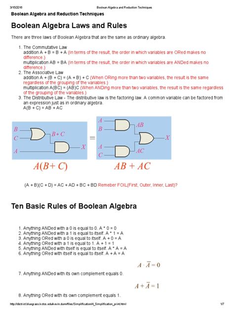 Boolean Algebra And Reduction Techniques Pdf Logic Gate Boolean Algebra