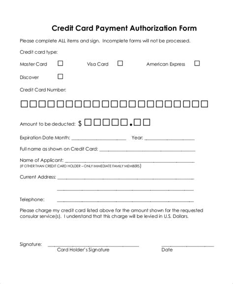 Free 8 Credit Card Authorization Form Samples In Pdf