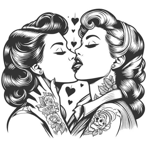 Two Pin Up Women Kissing And Embracing Royalty Free Vector