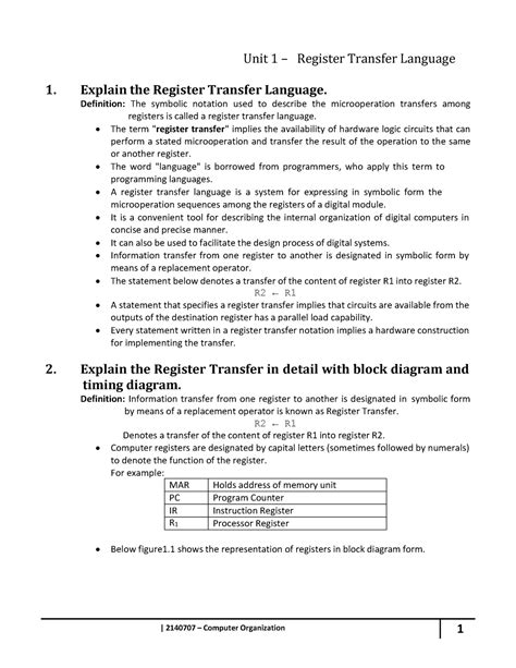 Computer Organization Architecture Notes PDF Units Explain The Register