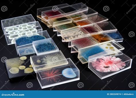 Variety Of Microscope Slides Featuring Different Types Of Cells And Organisms Stock Illustration