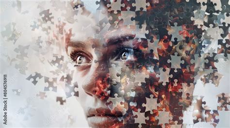 Identity Puzzle Human Face Formed From Scattered Puzzle Pieces