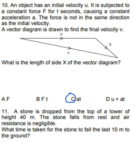 10 An Object Has An Initial Velocity U It Is Subjected To A Constant Fo