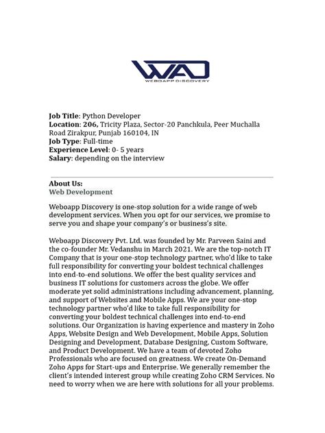 Python Developer Jd Pdf