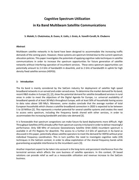 Pdf Cognitive Spectrum Utilization In Ka Band Multibeam Satellite