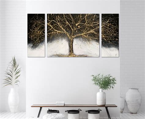Black And Gold Tree Triptych 2
