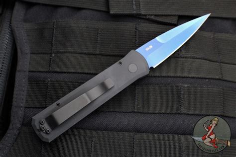 Protech Godson Out The Side Auto Ots Black Handle Sapphire Blue Bl