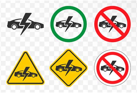 전기 자동차 교통 표지판 충전소 기호 아이콘 아이콘 세트 전기 자동차 금지 로고 사인 컬렉션 에코 운송 교통 에너지 전력 요금 벡터 일러스트 레이 션 이미지 전자 자동차는