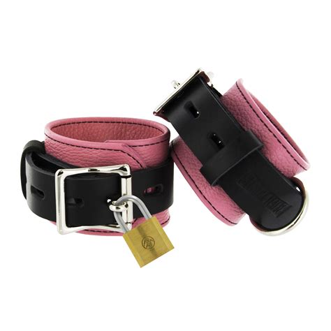 Strict Leather Pink And Black Deluxe Locking Wrist Cuffs Sl2