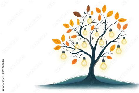 Idea Generation Tree With Lightbulbs As Leaves Minimal White