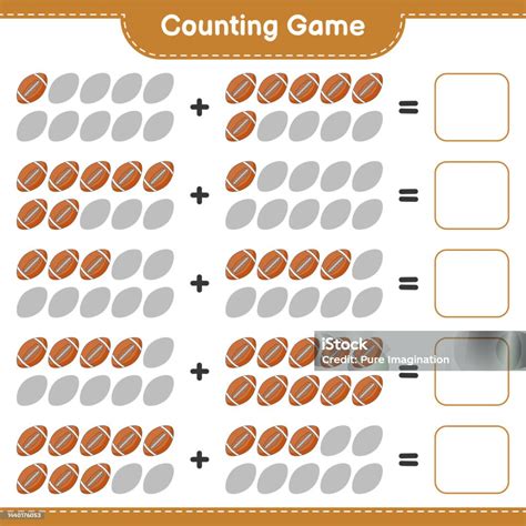 카운트와 매치 럭비 볼의 수를 계산하고 올바른 숫자와 일치 교육 어린이 게임 인쇄 가능한 워크 시트 벡터 일러스트 레이 션 0명에 대한 스톡 벡터 아트 및 기타 이미지