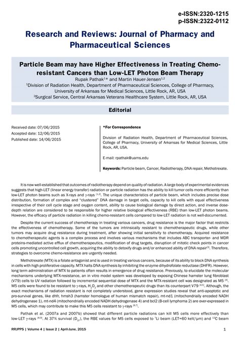 Pdf Particle Beam May Have Higher Effectiveness In Treating Chemo