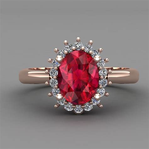 Ruby Ovel Rose Gold Women Diamond Ring 3d Print Model 3d Model 3d