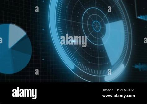 Animation Of Blue Light Spot Over Round Scanner And Statistical Data
