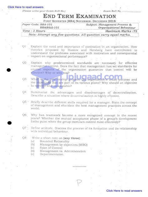 Ipjugaad Bba 1st Sem Management Process Organizational Behaviour Paper 2018 Pdf