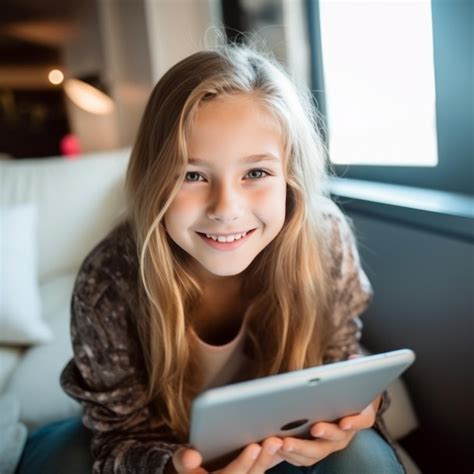 Premium Photo A 9 Year Old Girl Using A Tablet Device