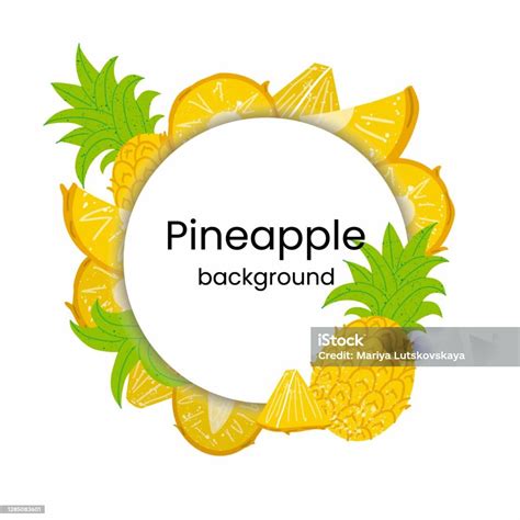 파인애플 신선한 열대 과일 배너 만화 라운드 컬러 벡터 테두리 디자인 메뉴 요리 책 카드 포스터에 대한 원 프레임 흰색 배경에