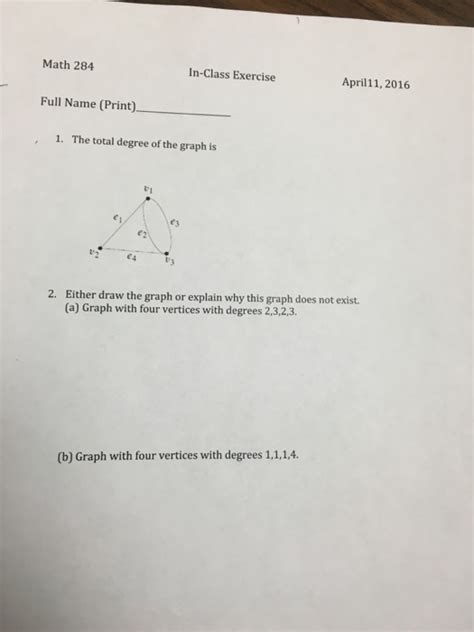 Solved The Total Degree Of The Graph Is Either Draw The