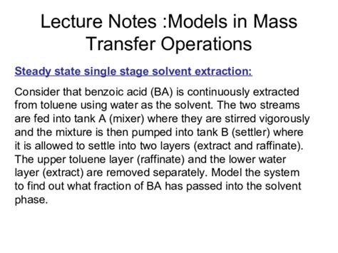 Pdf Lecture Notes Models In Mass Transfer Operations