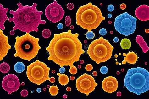 Illustration Of Microscopic View Of Bacteria And Virus Cells Stock