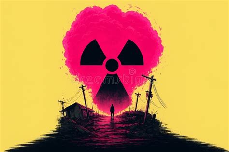 Surreal Illustration Of A Lone Figure Walking Towards A Vibrant Pink