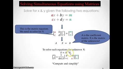 Solving Simultaneous Equations Using Matrices Youtube