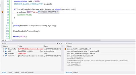 C Winapi Virtualqueryex Invalid Handle Stack Overflow