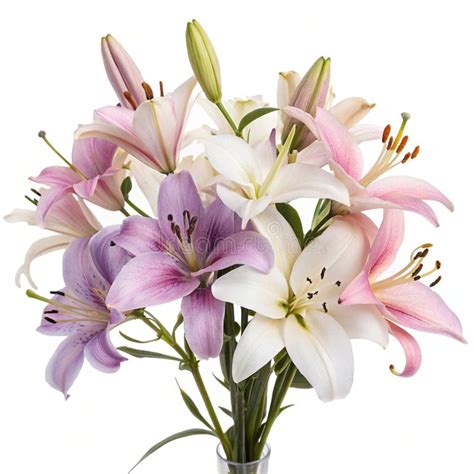 Bouquet Of Pastel Lilies Isolated On White Background Stock