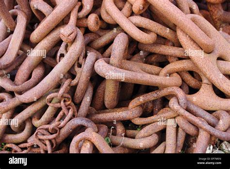 Closeup On Pile Of Industrial Rusty Chain Background Texture Stock Photo Alamy