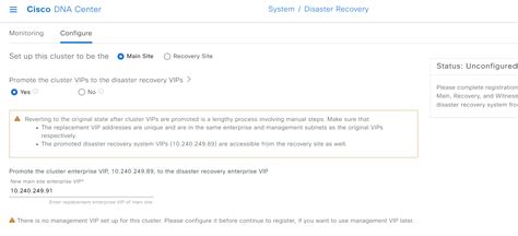 Disaster Recovery Configuration Main Site Vip Not Showing Cisco Community