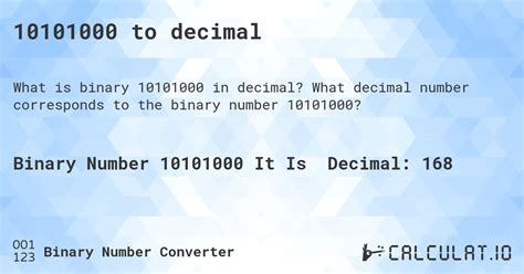 10101000 To Decimal Calculatio