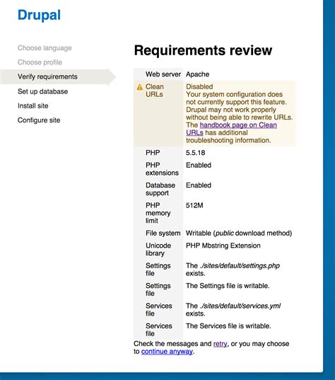 Drupal 8 Install Does Not Warn If Clean Urls Are Not Supported