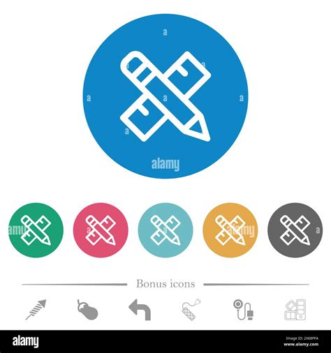 Pencil And Ruler Outline Flat White Icons On Round Color Backgrounds 6 Bonus Icons Included