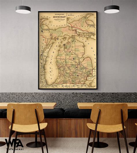 Michigan 1876 Large Michigan Map Michigan Map Art Vintage Michigan