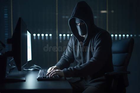 Internet Hacker Sitting At Personal Computer Laptop Tablet Stock Illustration Illustration Of