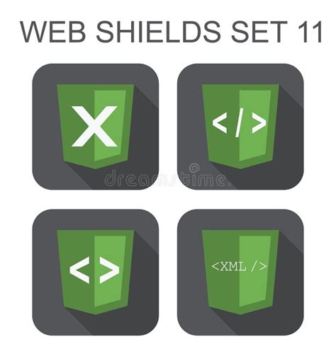 Collection Of Web Development Shield Signs Html5 Stock Vector