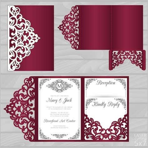 Premium Vector Die Laser Cut Wedding Card Template Tri Fold Pocket
