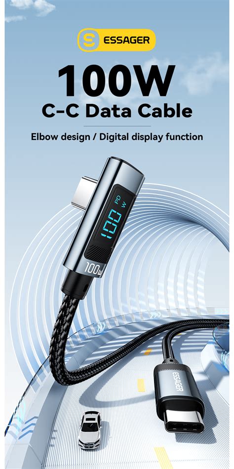 Essager Pd 100w Elbow Digital Display Usb2 0 C To Type C Cable E Marker Usbc Fast Charging