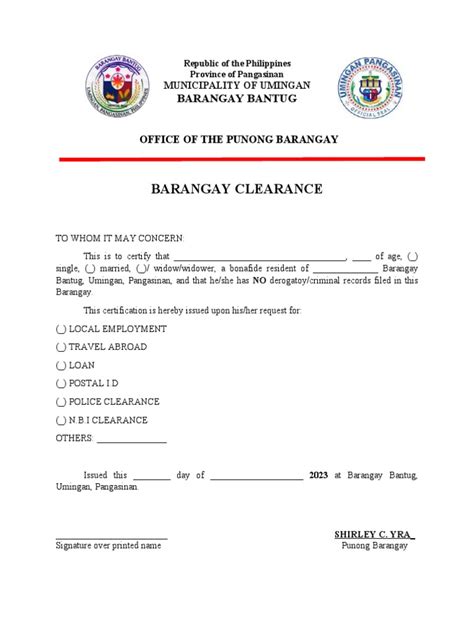 Barangay Certification Pdf